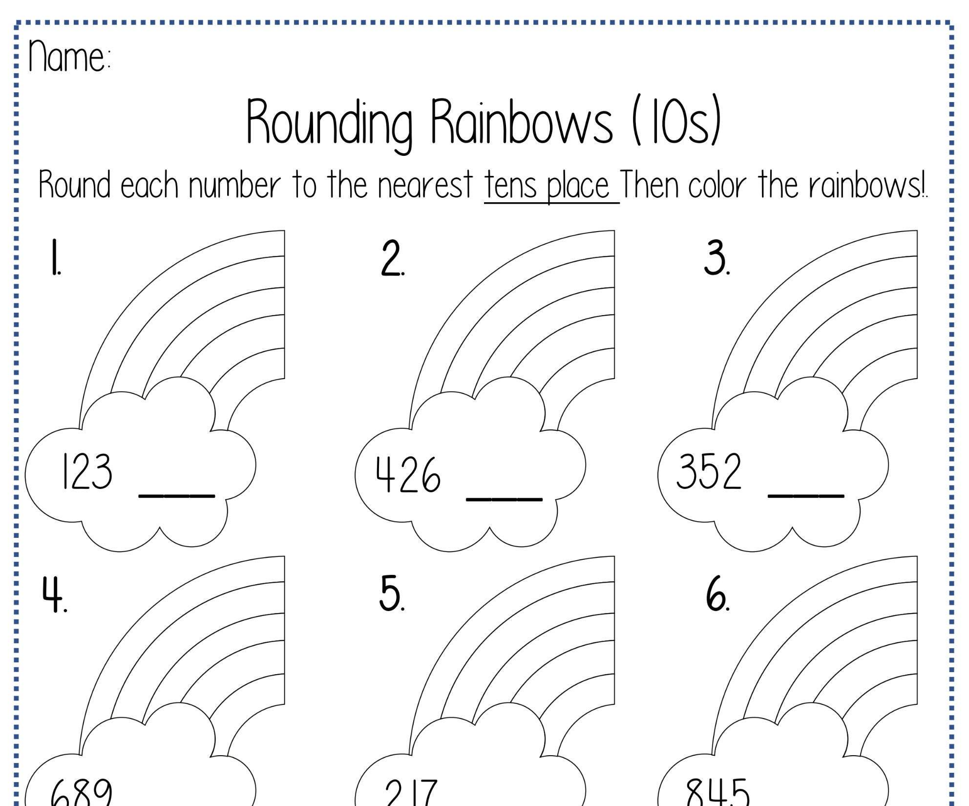 Rounding Rainbow Worksheets (10's, 100's, 1000's) - Etsy