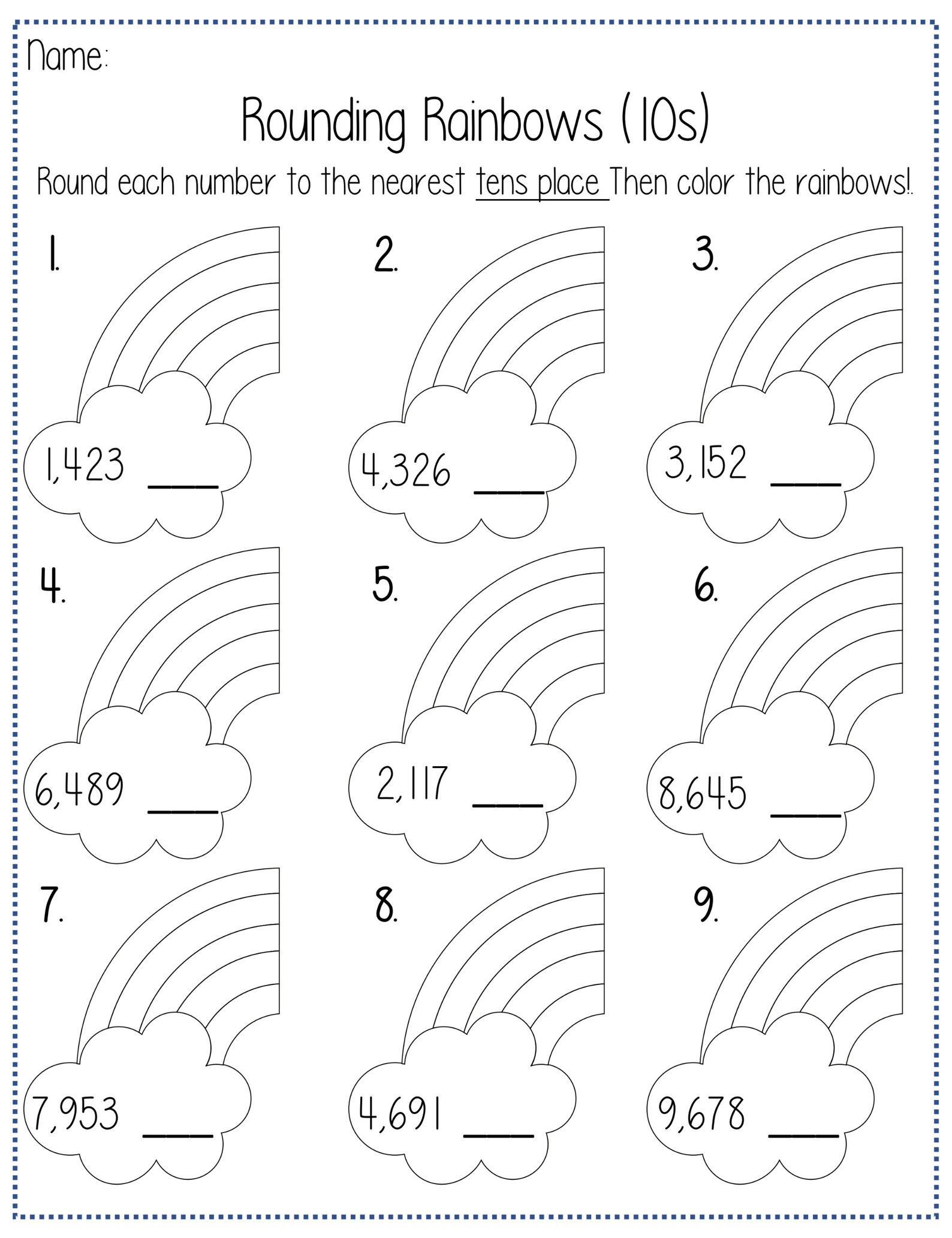 Rounding Rainbow Worksheets 10's, 100's, 1000's (Instant Download) - Etsy