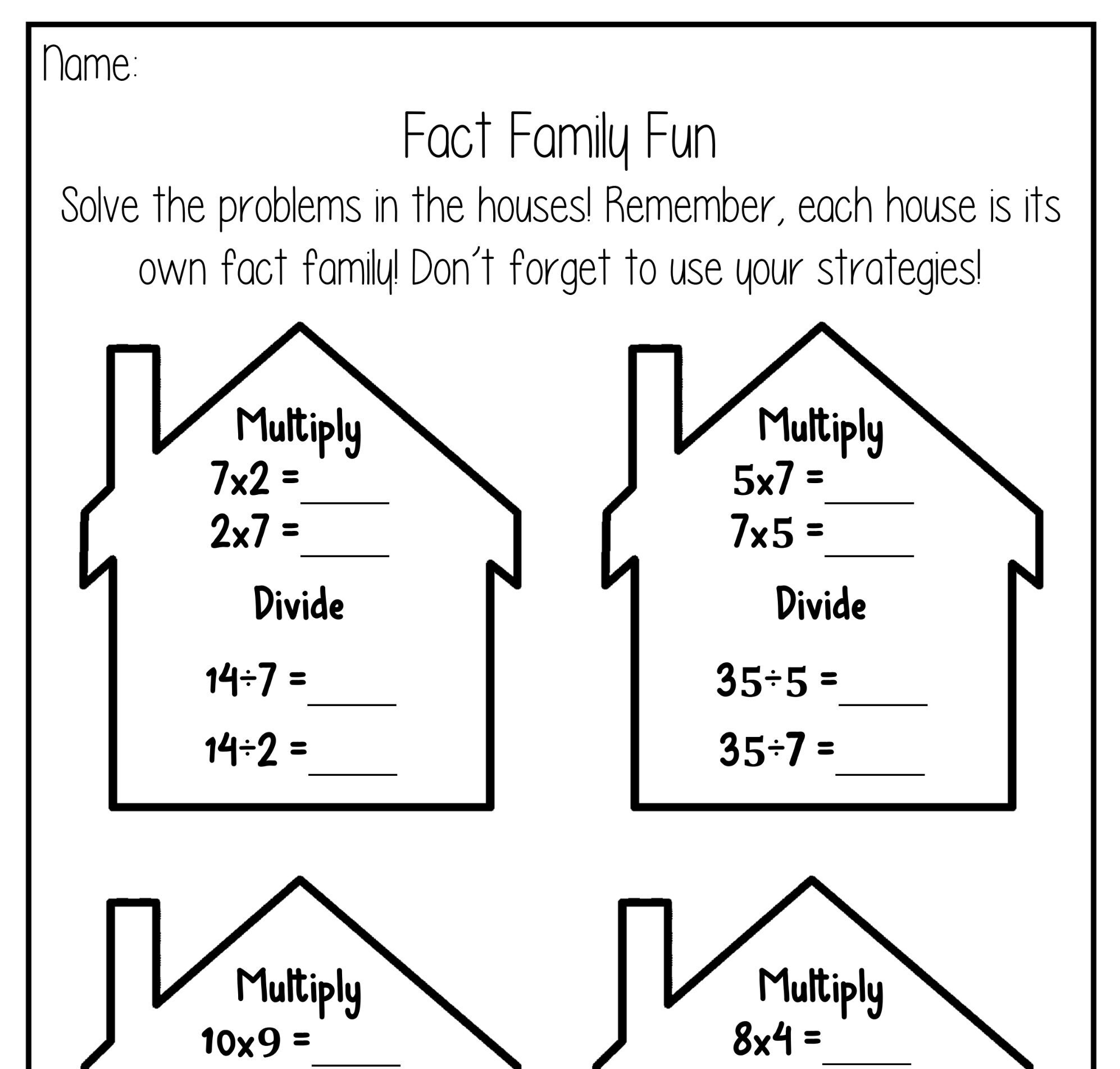 Fact Family Fun - Multiplication and Division - Five Worksheets - Etsy