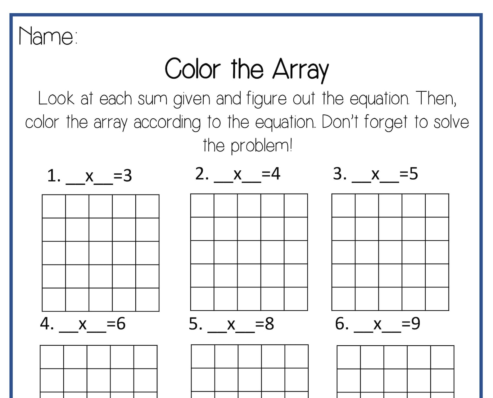 Color the Array Multiplication - Eight Worksheets - Etsy