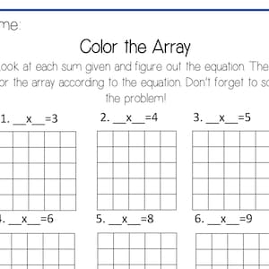 Color the Array Multiplication - Eight Worksheets - Etsy
