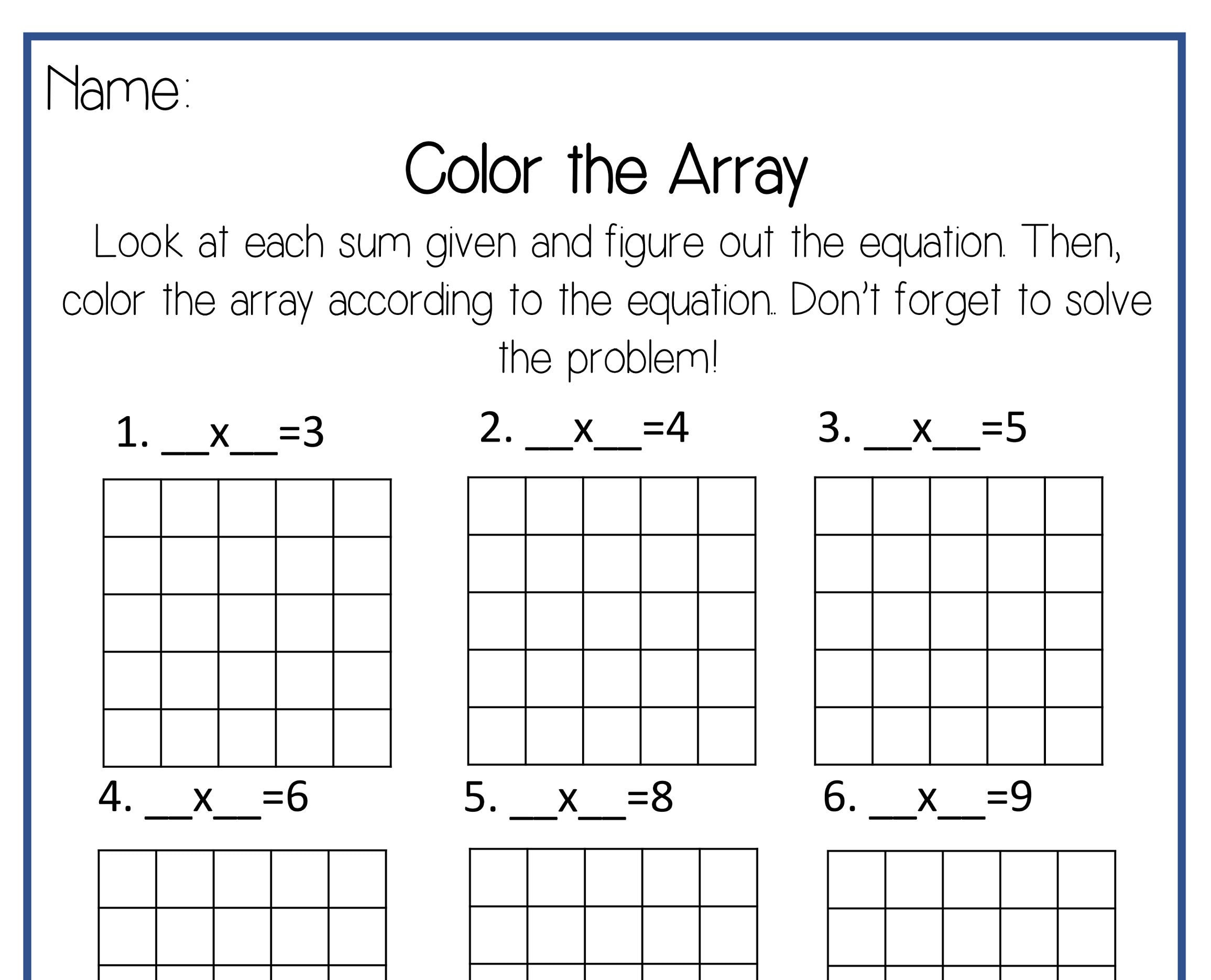 Color the Array Multiplication - Eight Worksheets - Etsy