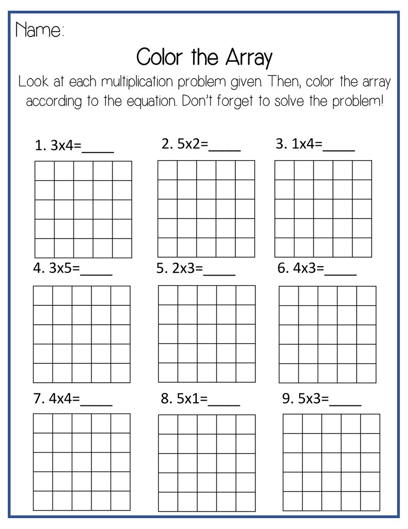 Color the Array Multiplication Eight Worksheets - Etsy UK