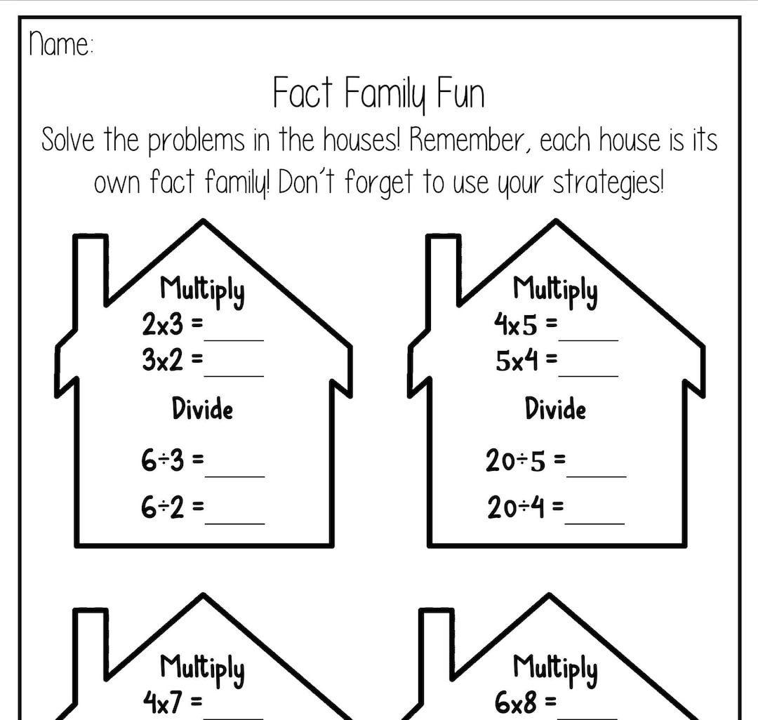 Fact Family Fun - Multiplication and Division - Five Worksheets - Etsy