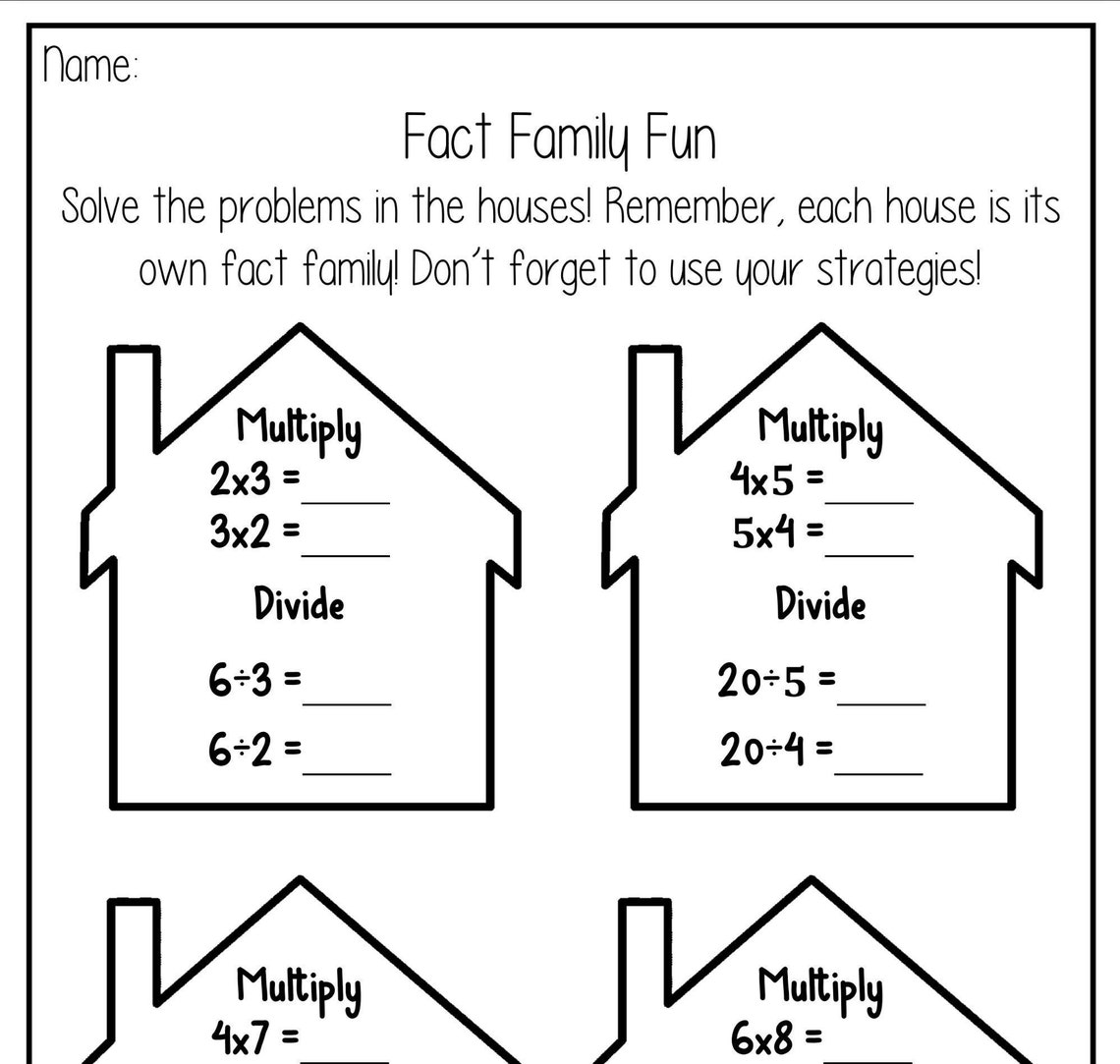 Fact Family Fun - Multiplication and Division - Five Worksheets - Etsy