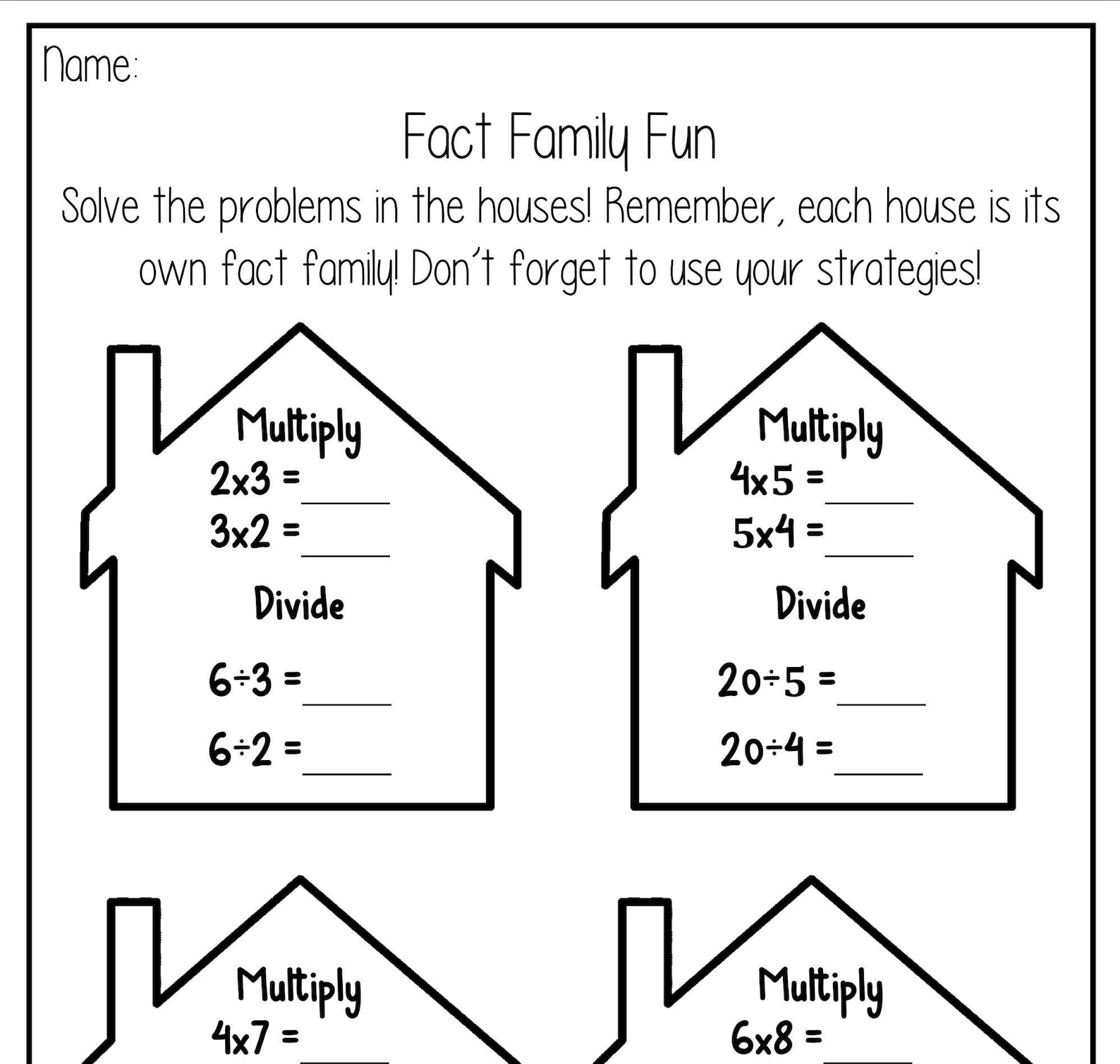Fact Family Fun - Multiplication and Division - Five Worksheets - Etsy