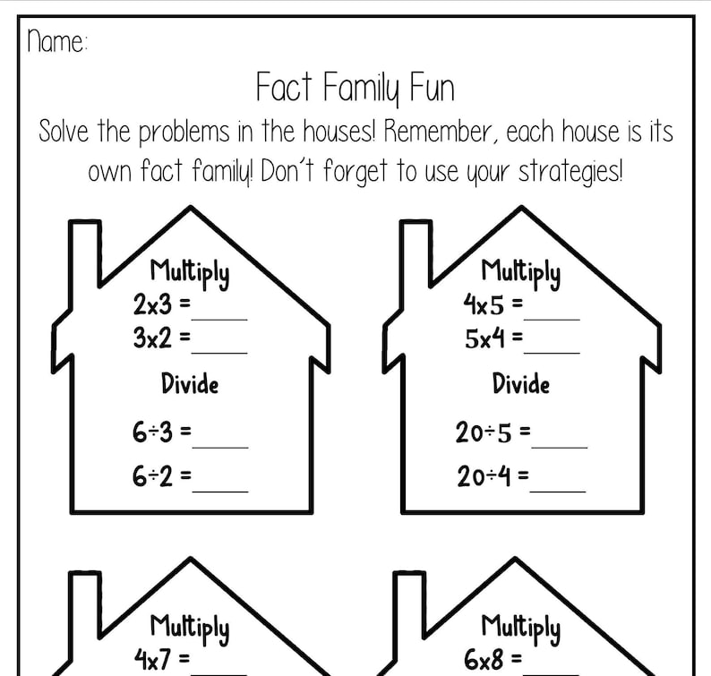 Fact Family Fun - Multiplication and Division - Five Worksheets - Etsy