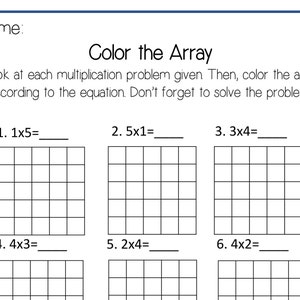 Color the Array Multiplication - Eight Worksheets - Etsy