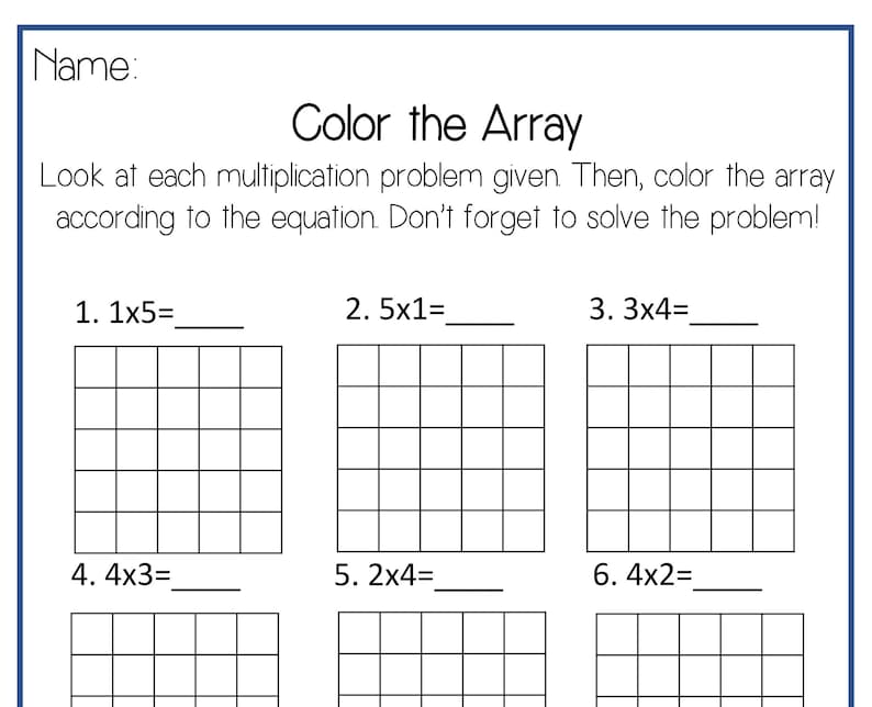 Color the Array Multiplication - Eight Worksheets - Etsy