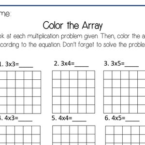 Color the Array Multiplication - Eight Worksheets - Etsy