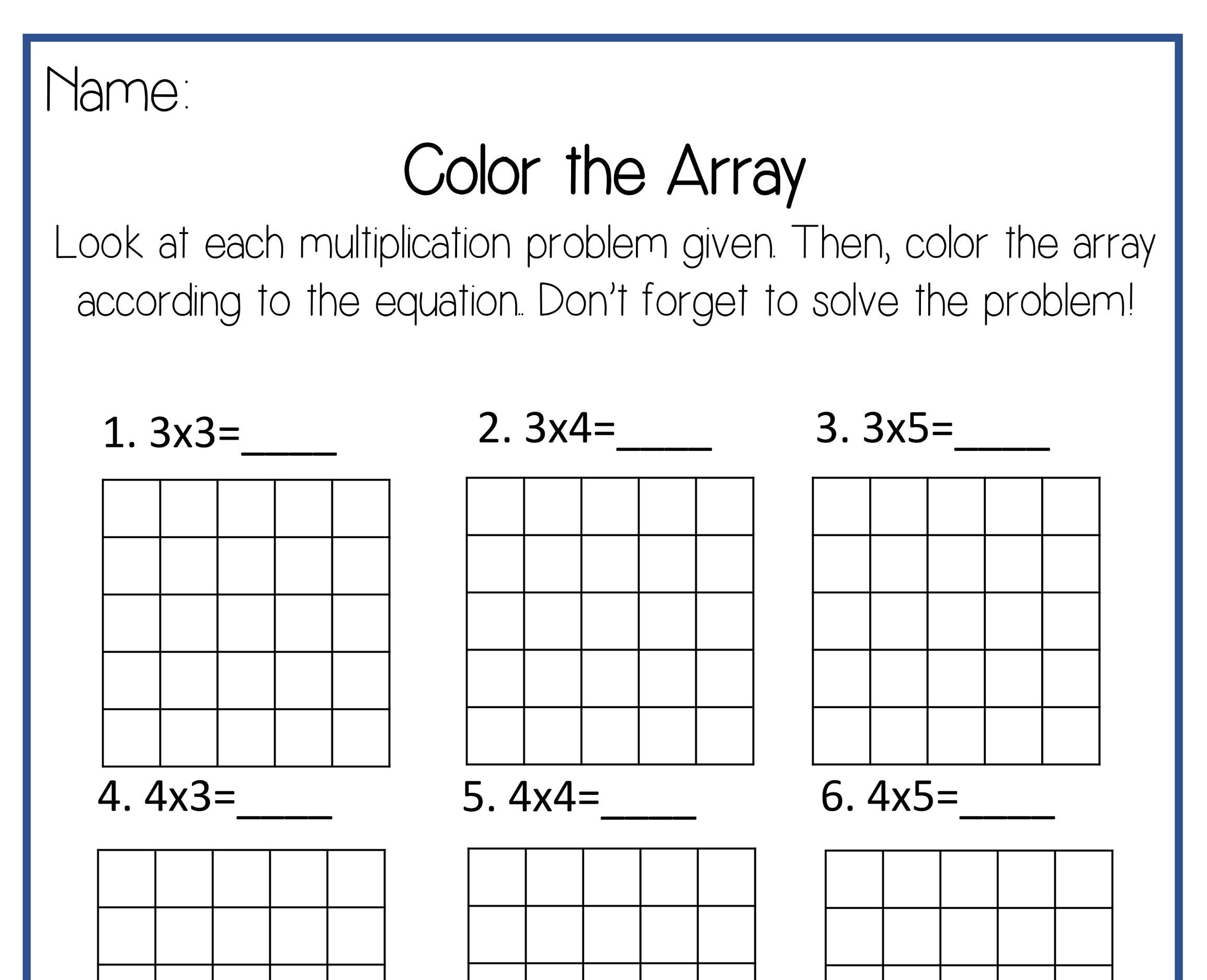 Color the Array Multiplication - Eight Worksheets - Etsy