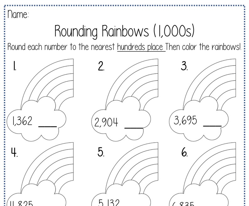 Rounding Rainbow Worksheets (10's, 100's, 1000's) - Etsy