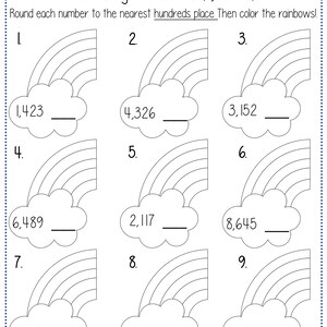 Rounding Rainbow Worksheets 10's, 100's, 1000's (Instant Download) - Etsy
