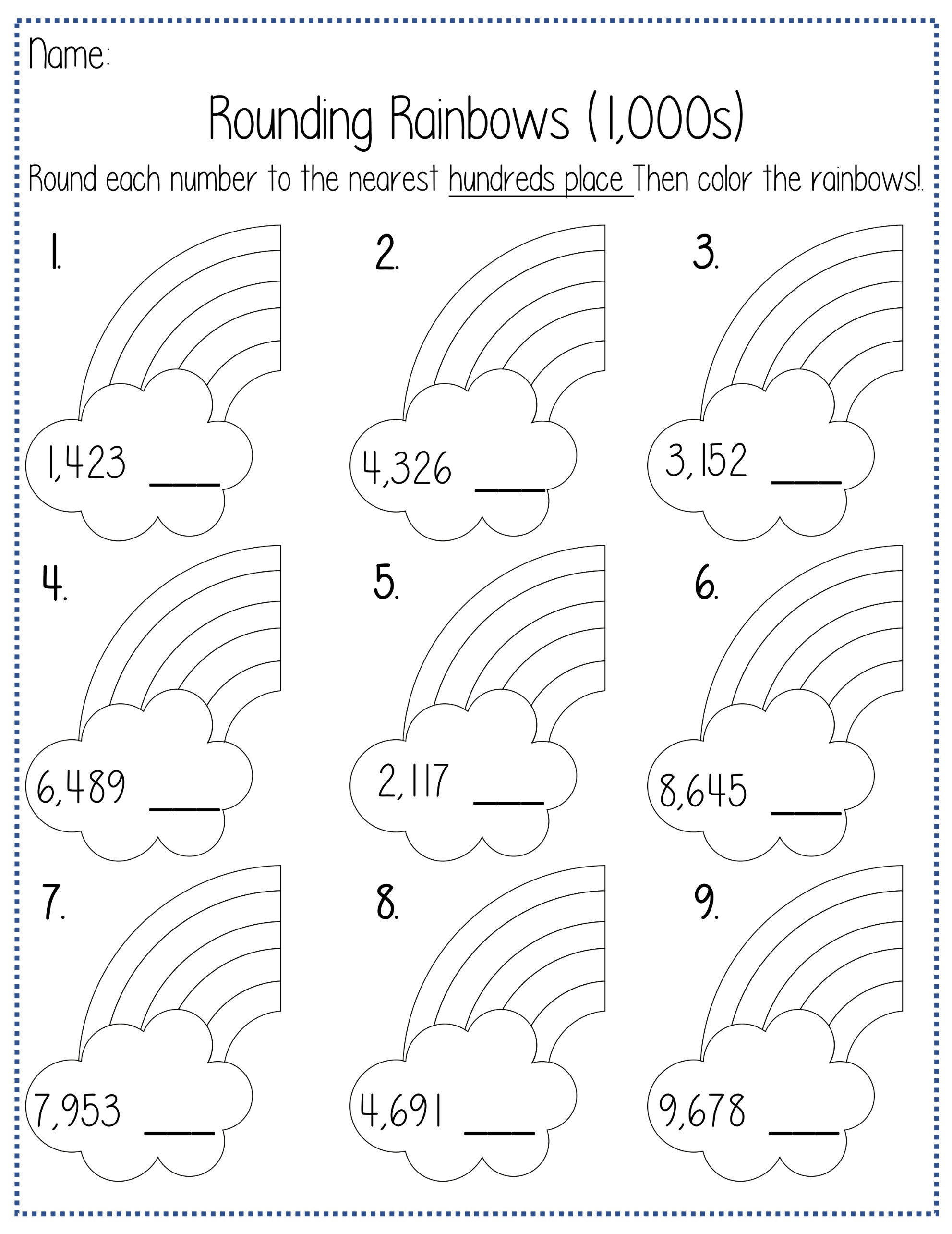 Rounding Rainbow Worksheets 10's, 100's, 1000's (Instant Download) - Etsy