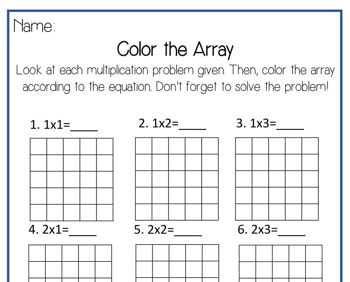 Color the Array Multiplication - Eight Worksheets - Etsy