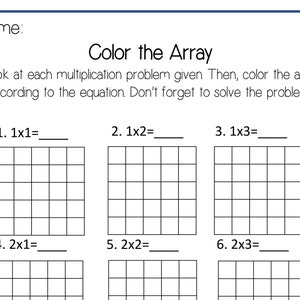 Color the Array Multiplication - Eight Worksheets - Etsy