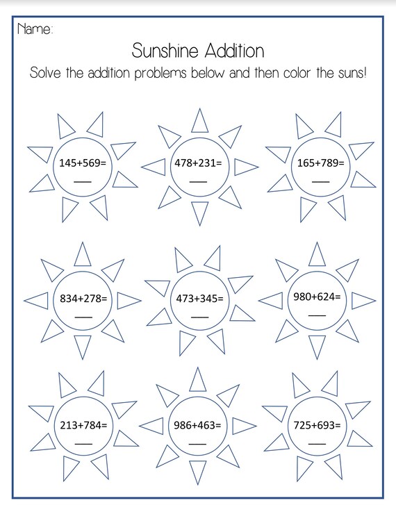 Sunshine Math Worksheets Addition Subtraction Etsy Sunshine Math Worksheets Addition Subtraction Etsy
