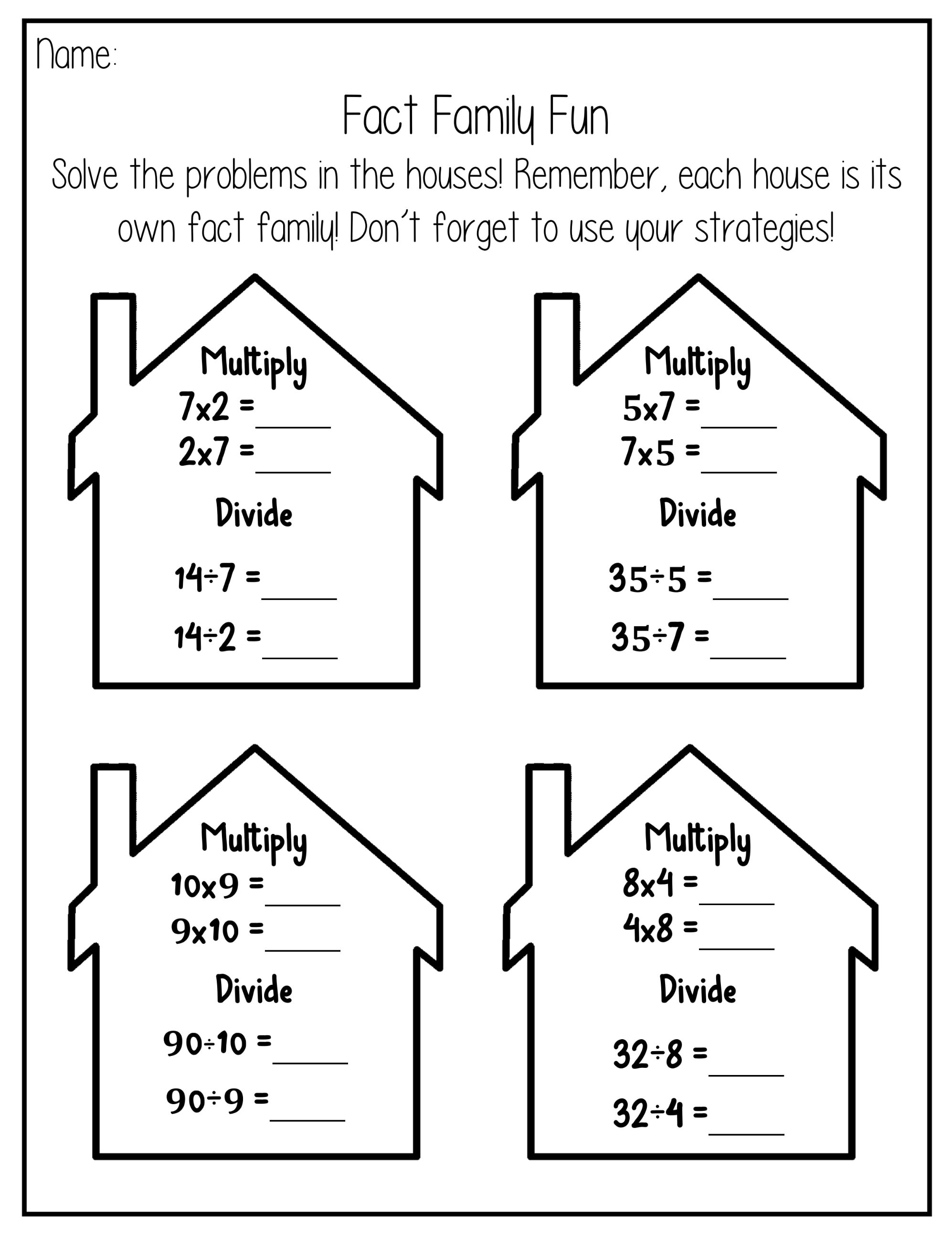 Fact Family Fun Multiplication and Division Five Worksheets - Etsy