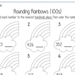 Rounding Rainbow Worksheets (10's, 100's, 1000's) - Etsy