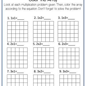 Color the Array Multiplication Eight Worksheets - Etsy