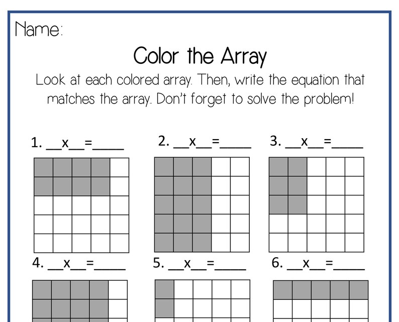 Color the Array Multiplication - Eight Worksheets - Etsy