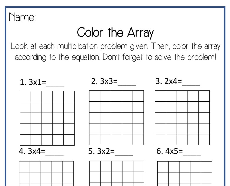 Color the Array Multiplication - Eight Worksheets - Etsy