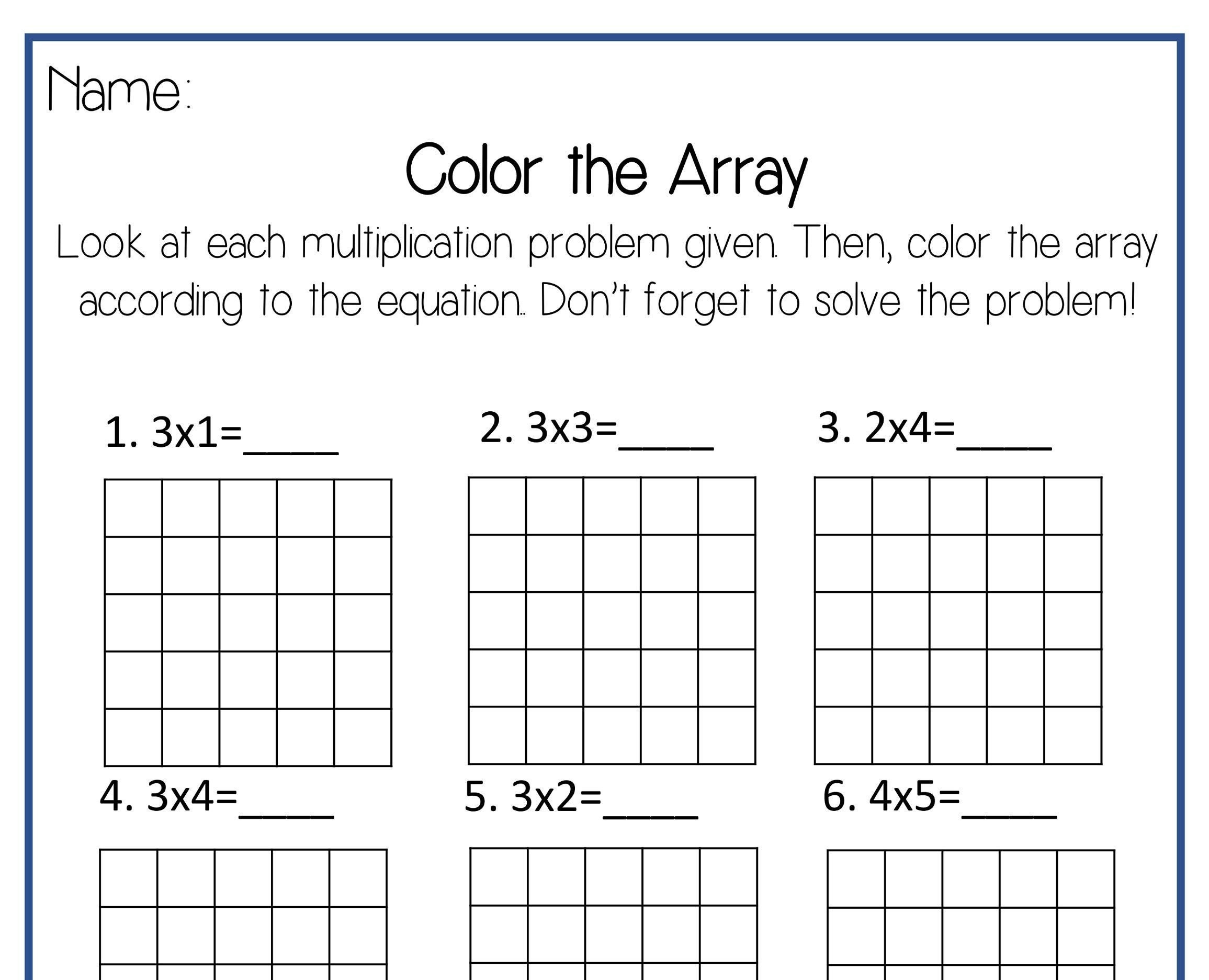 Color the Array Multiplication - Eight Worksheets - Etsy
