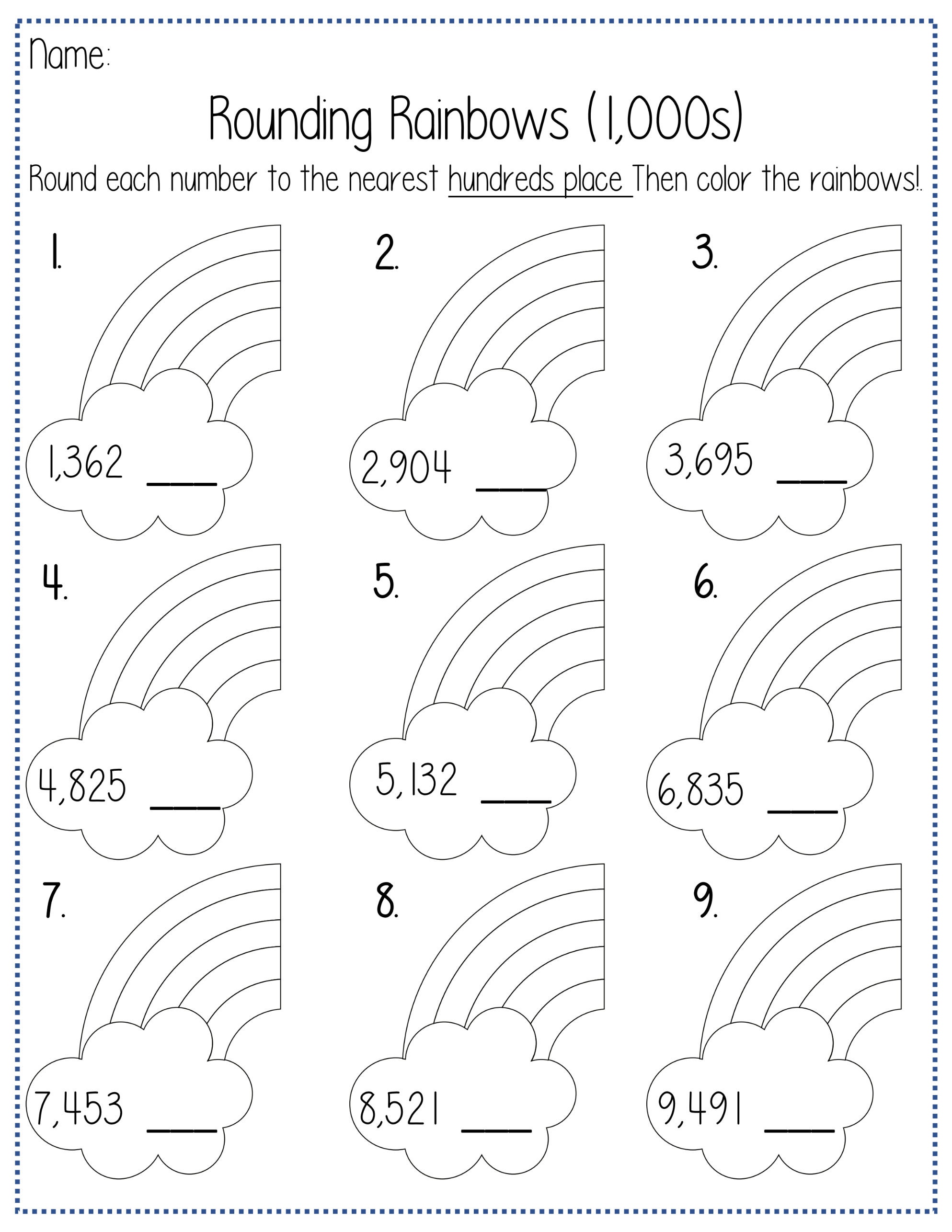 Rounding Rainbow Worksheets 10's, 100's, 1000's (Instant Download) - Etsy