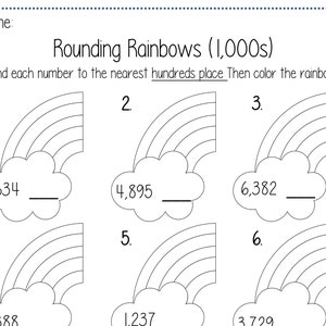 Rounding Rainbow Worksheets (10's, 100's, 1000's) - Etsy