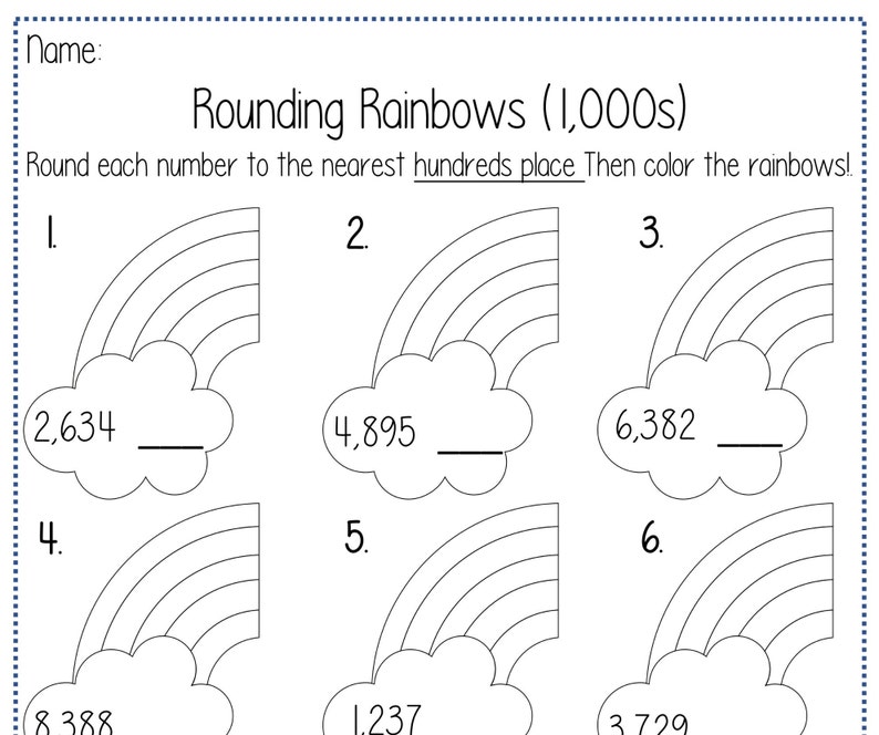 Rounding Rainbow Worksheets (10's, 100's, 1000's) - Etsy