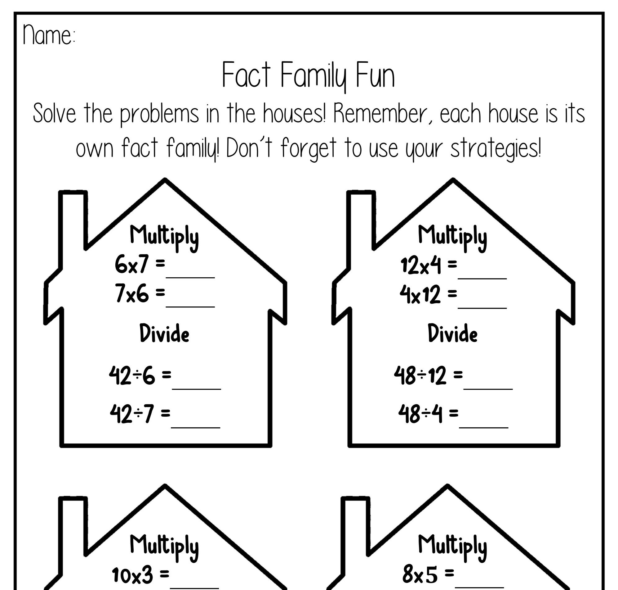 Fact Family Fun - Multiplication and Division - Five Worksheets - Etsy