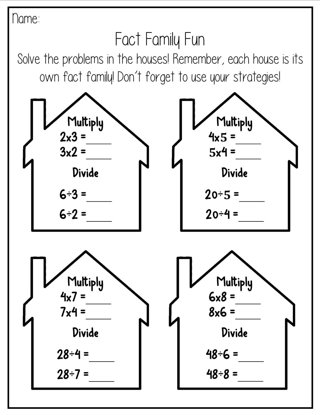 Fact Family Fun Multiplication and Division Five Worksheets - Etsy