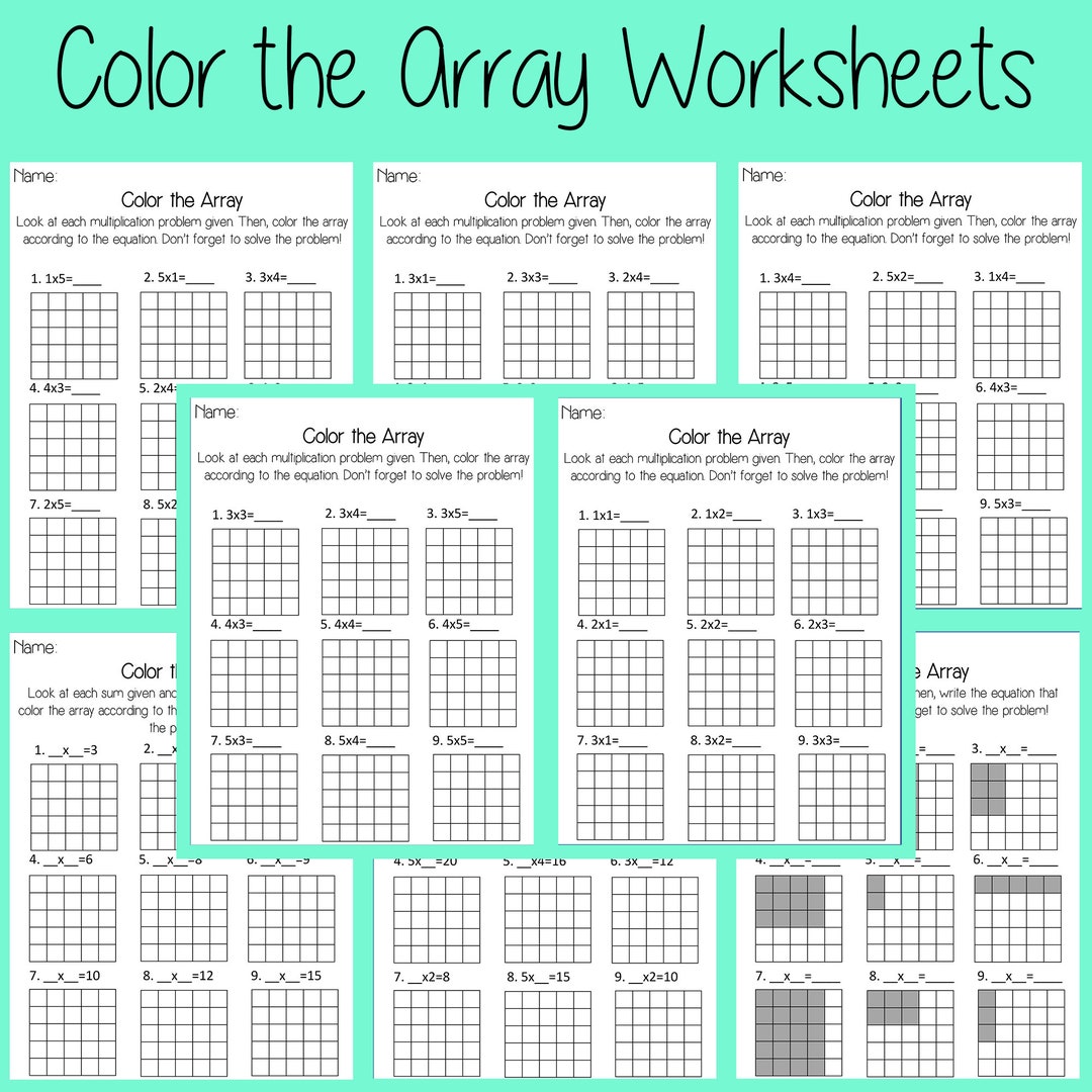 Color the Array Multiplication - Eight Worksheets - Etsy