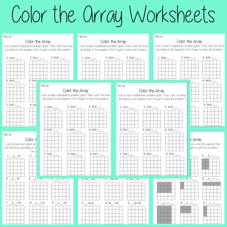 Color the Array Multiplication - Eight Worksheets - Etsy