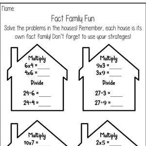 Fact Family Fun - Multiplication and Division - Five Worksheets - Etsy