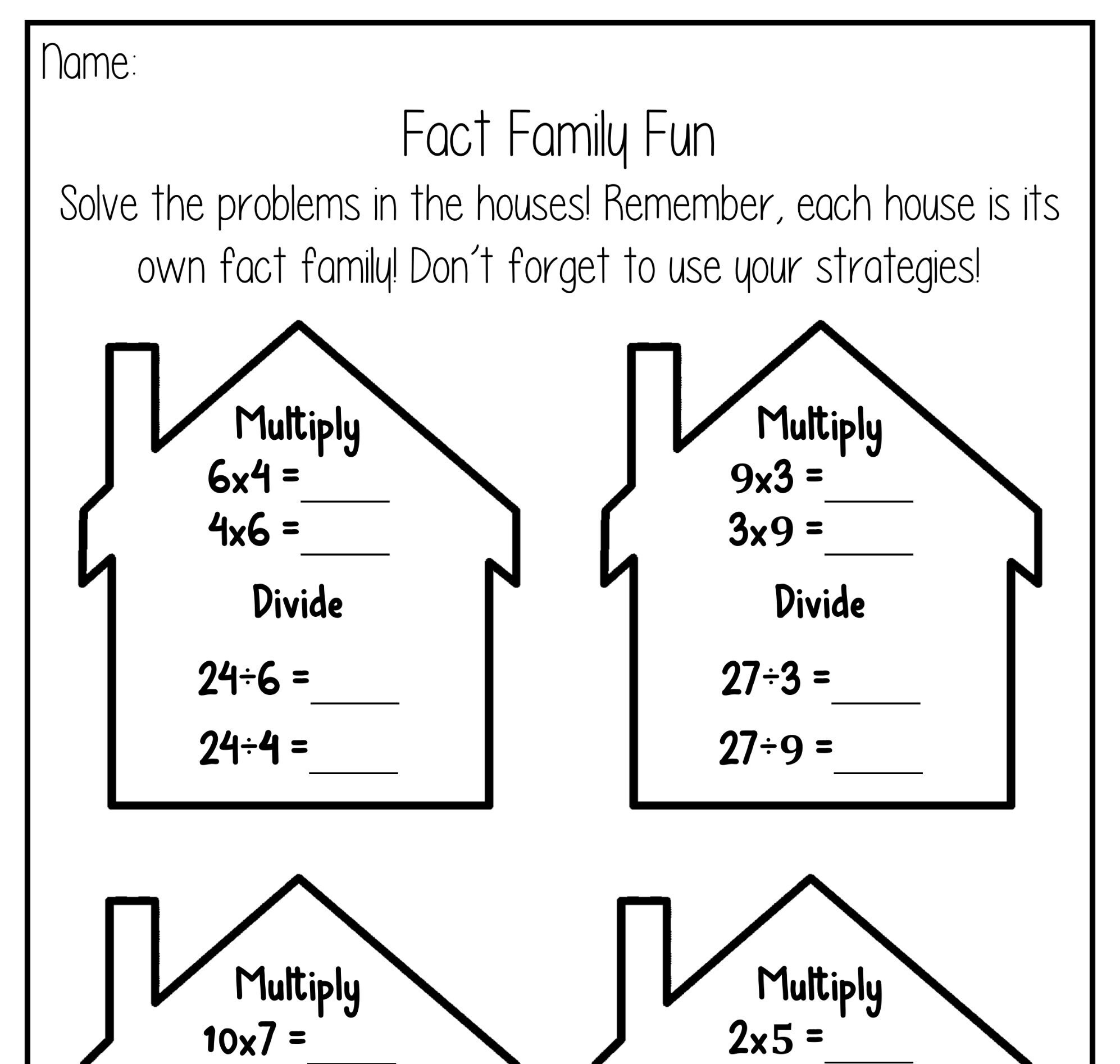 Fact Family Fun - Multiplication and Division - Five Worksheets - Etsy