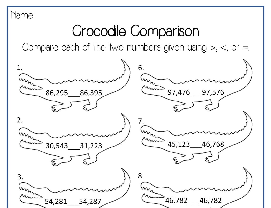 Crocodile Comparison Worksheets (greater Than, Less Than, Equal To) - Etsy