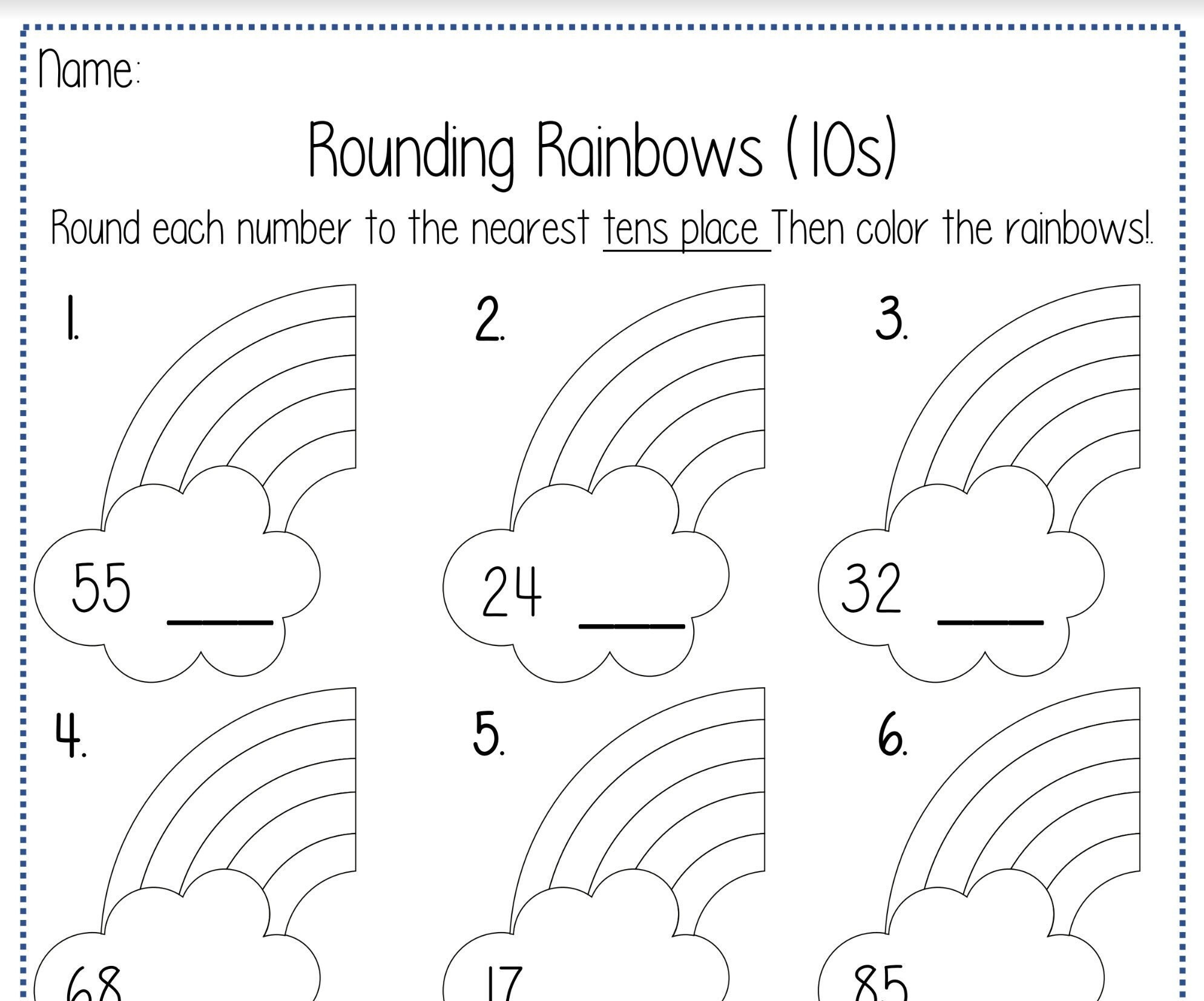 Rounding Rainbow Worksheets (10's, 100's, 1000's) - Etsy