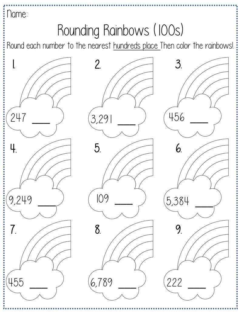 Rounding Rainbow Worksheets 10's, 100's, 1000's (Instant Download) - Etsy