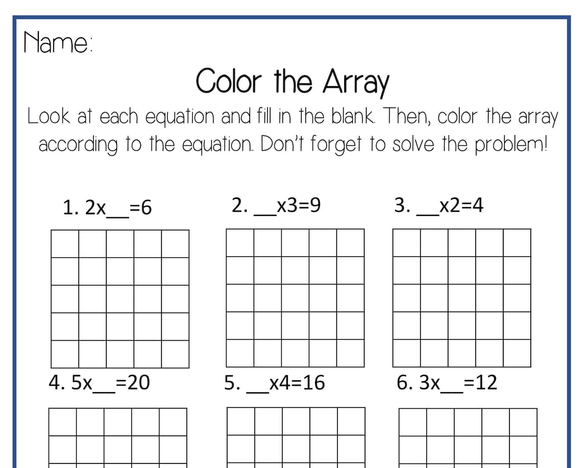 Color the Array Multiplication - Eight Worksheets - Etsy