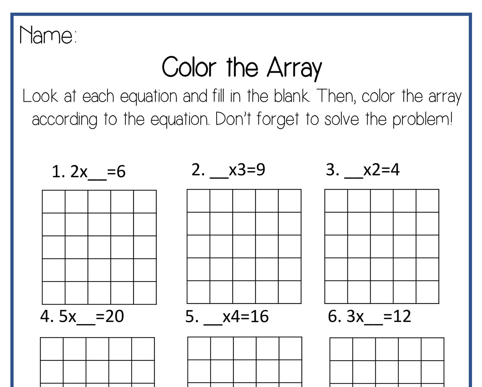 Color the Array Multiplication - Eight Worksheets - Etsy