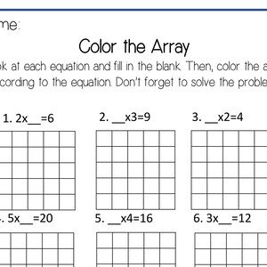 Color the Array Multiplication - Eight Worksheets - Etsy