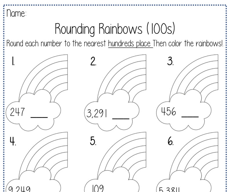 Rounding Rainbow Worksheets (10's, 100's, 1000's) - Etsy