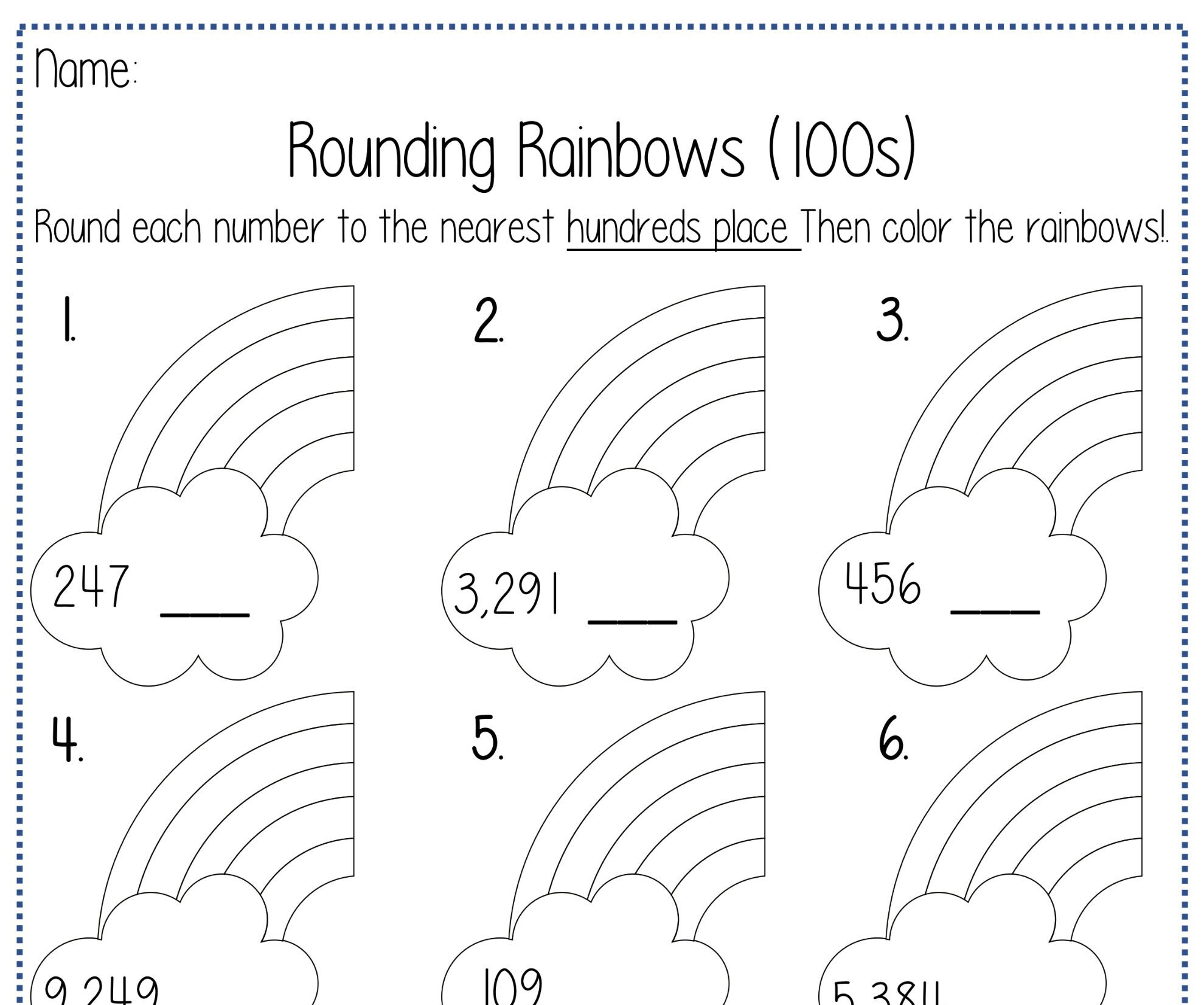 Rounding Rainbow Worksheets (10's, 100's, 1000's) - Etsy