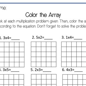 Color the Array Multiplication - Eight Worksheets - Etsy