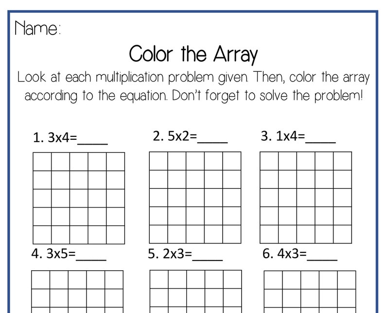 Color the Array Multiplication - Eight Worksheets - Etsy
