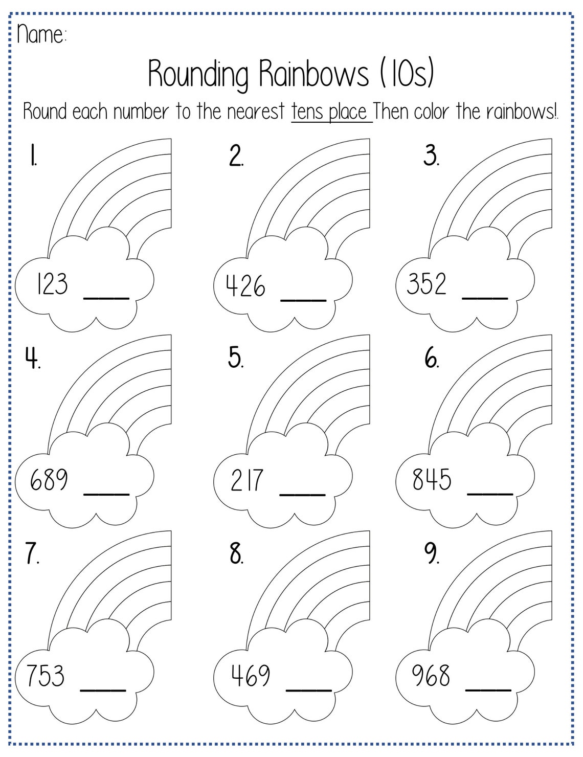 Rounding Rainbow Worksheets 10's, 100's, 1000's (Instant Download) - Etsy