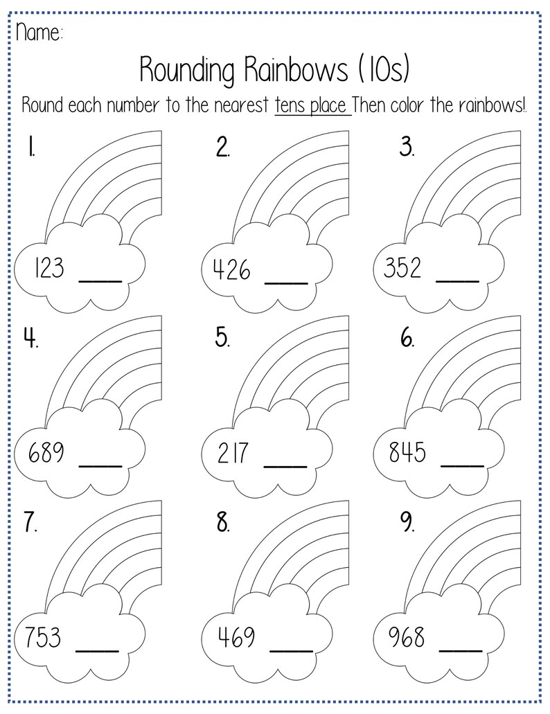 Rounding Rainbow Worksheets 10's, 100's, 1000's (Instant Download) - Etsy