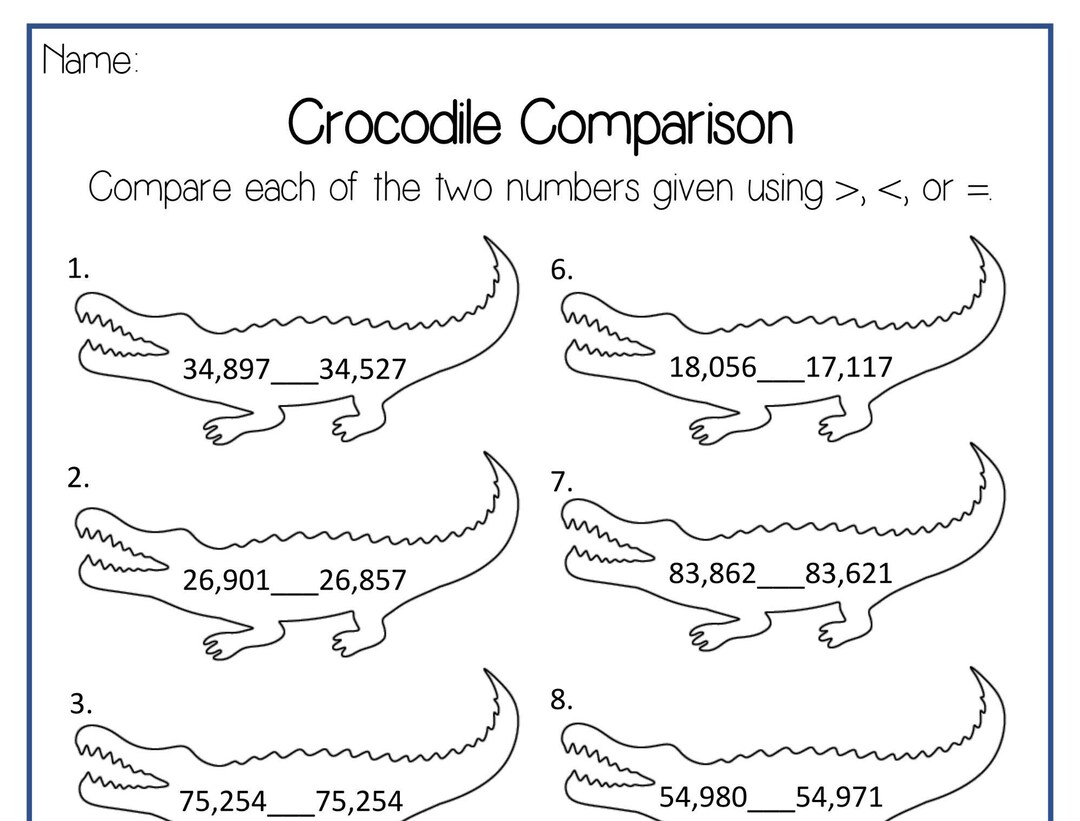 Crocodile Comparison Worksheets (greater Than, Less Than, Equal To) - Etsy