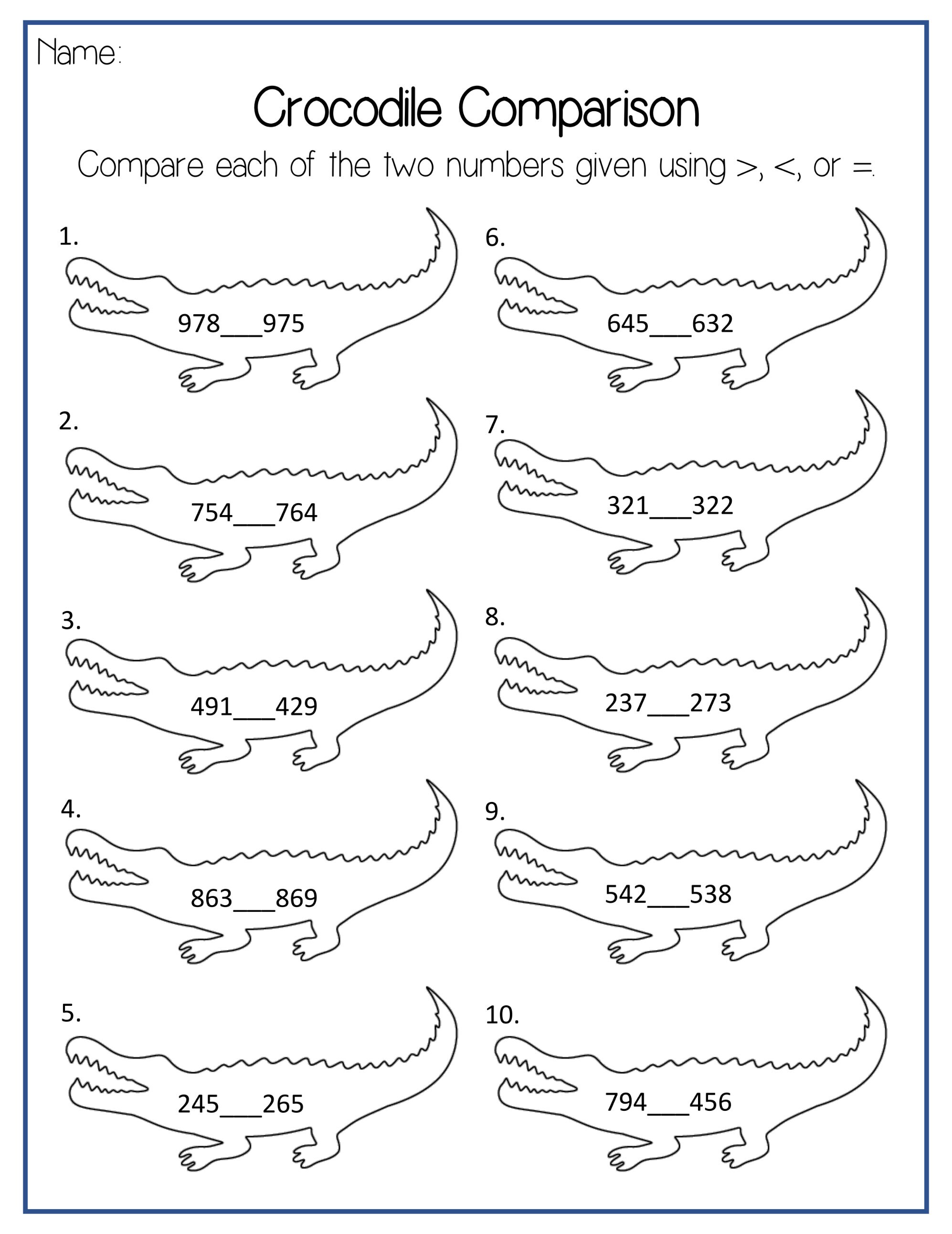 Crocodile Comparison Worksheets greater Than Less Than | Etsy